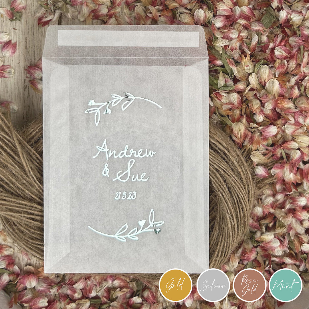 Personalised Foiled Glassine Confetti Packets - Floral Design 4 ...