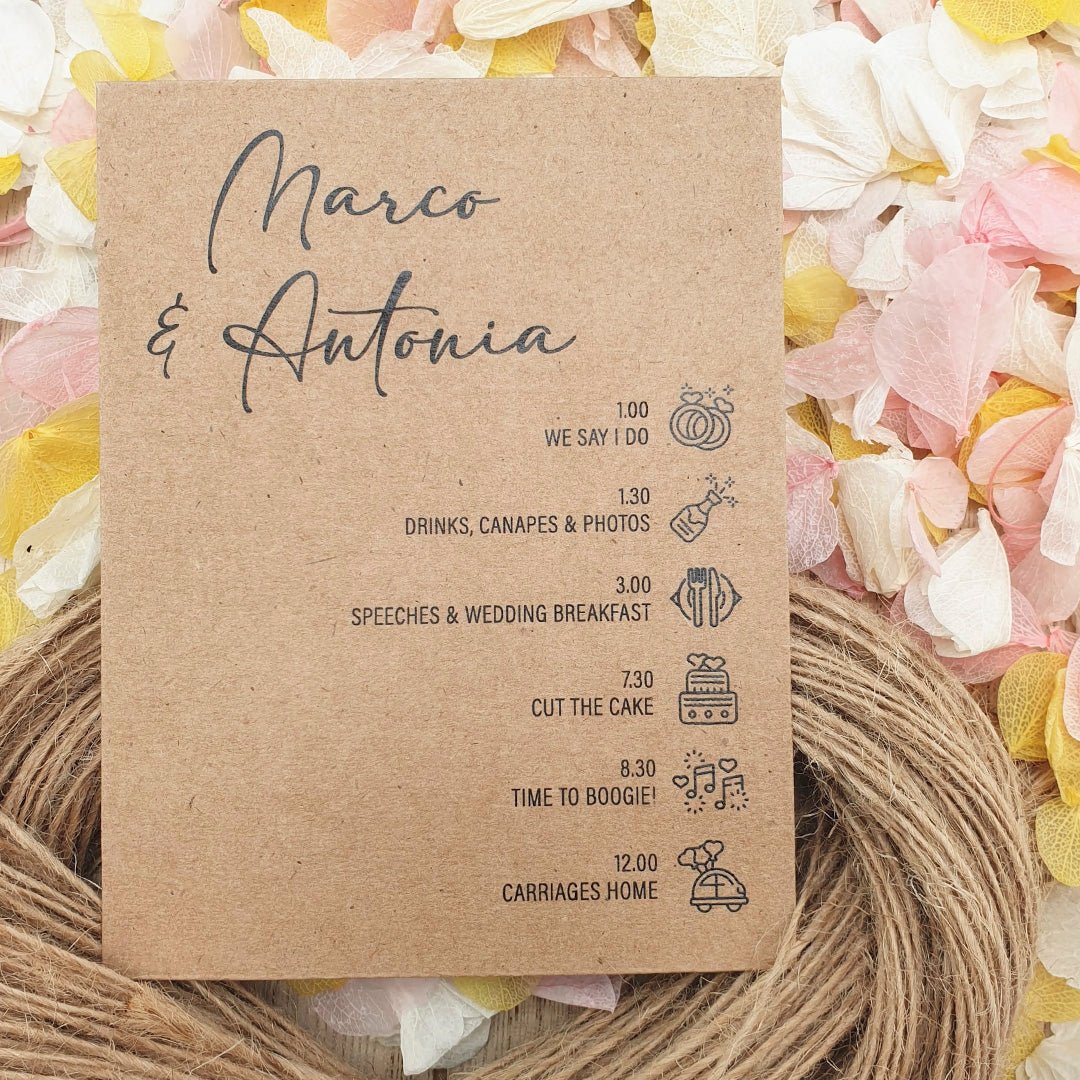 Personalised Confetti Kraft Brown Packets - Order Of The Day Design 10 ...