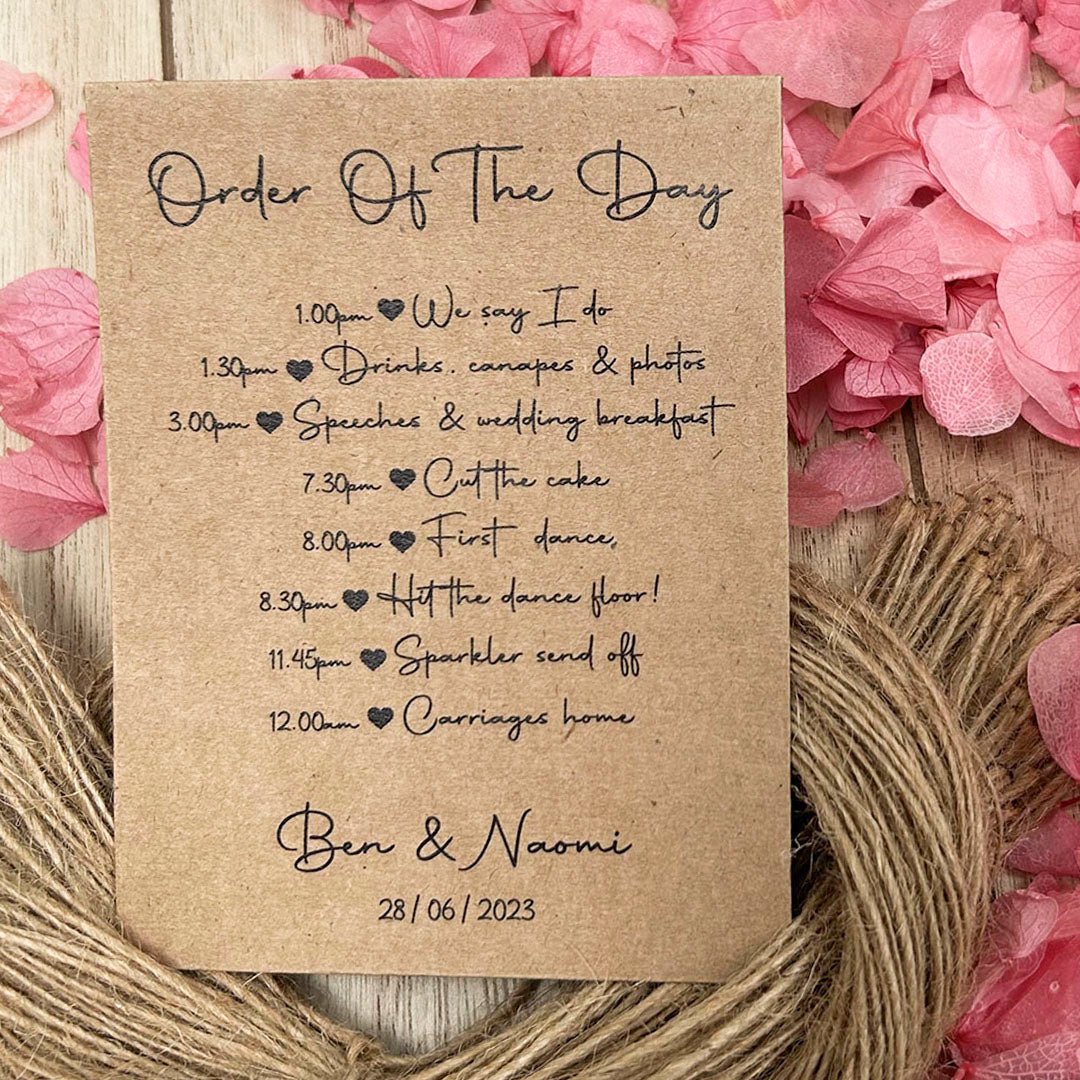 Personalised Confetti Kraft Brown Packets - Order Of The Day Heart ...