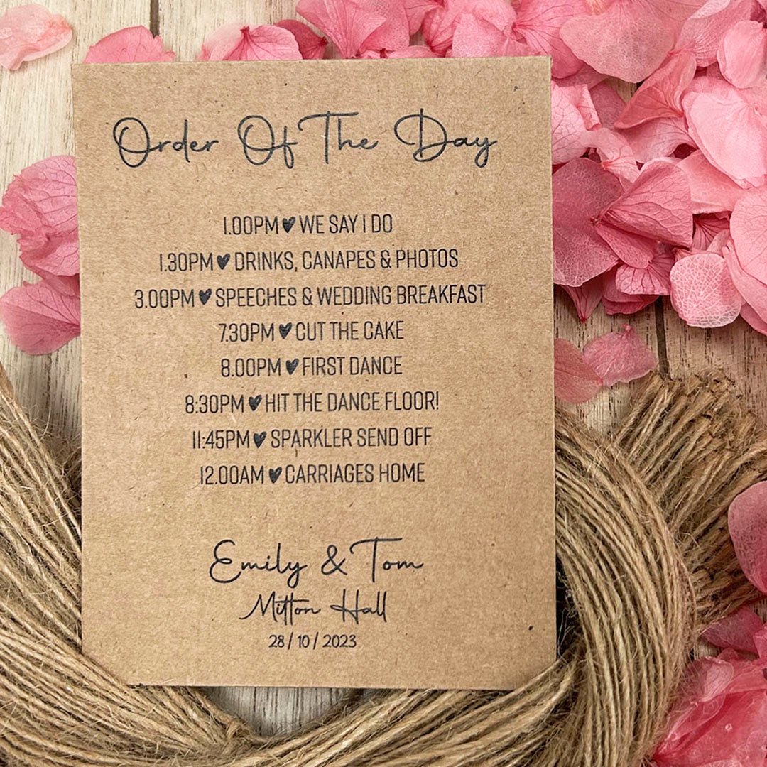 Personalised Confetti Kraft Brown Packets - Order Of The Day Heart ...