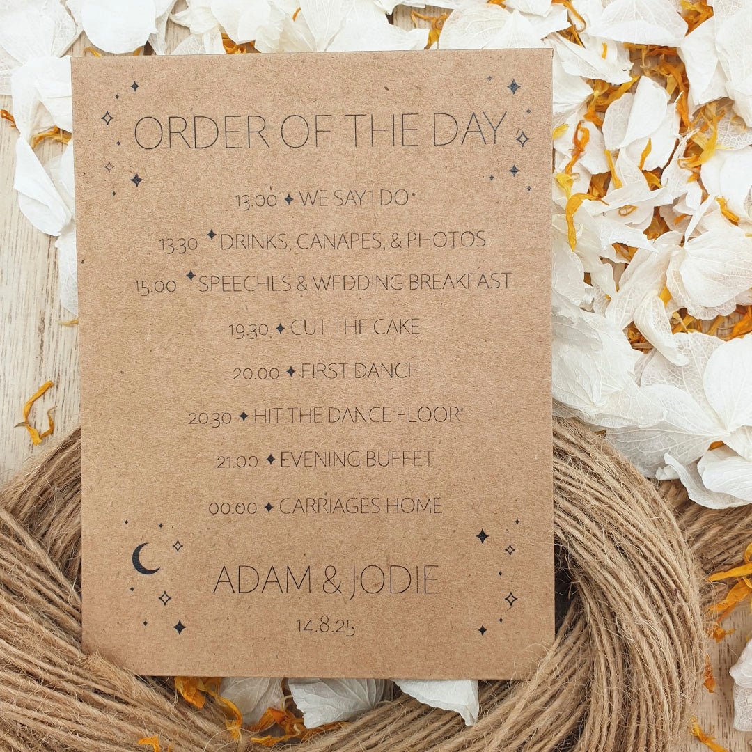 Personalised Confetti Kraft Brown Packets - Order Of The Day Stars ...