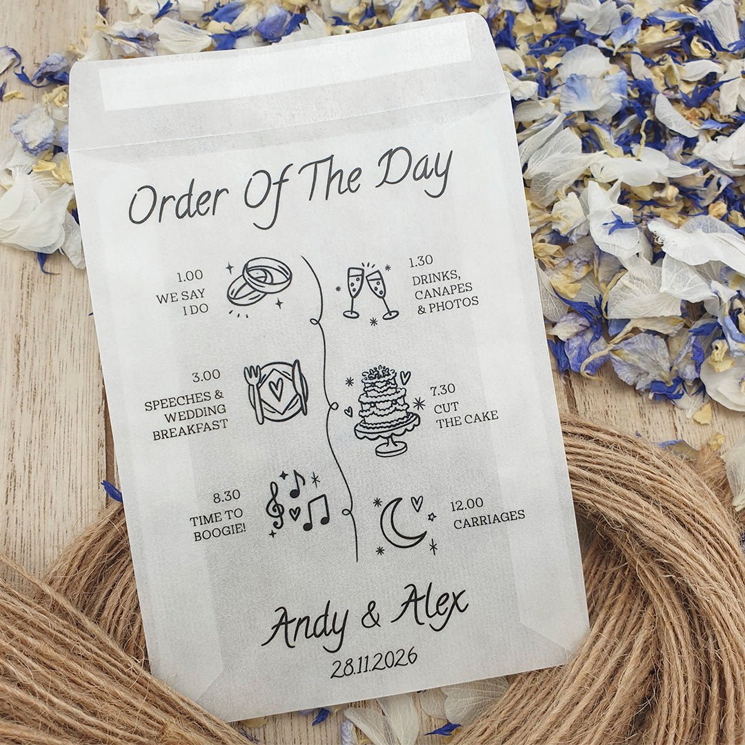 Confetti Packets - Order Of The Day Illustrated Design 2 | Confetti Bee