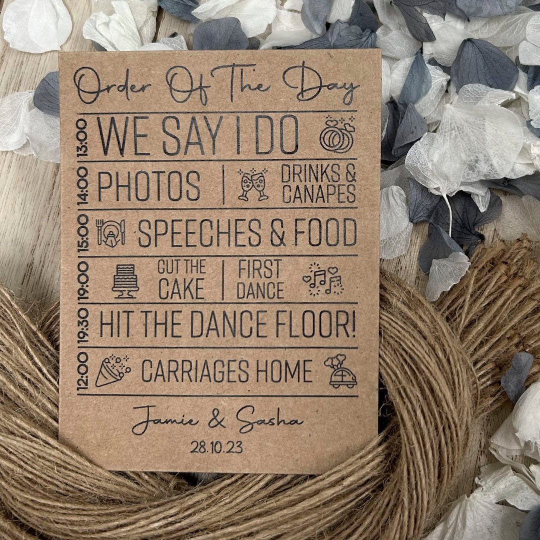 Personalised Confetti Kraft Brown Packets - Order Of The Day Design 1 ...