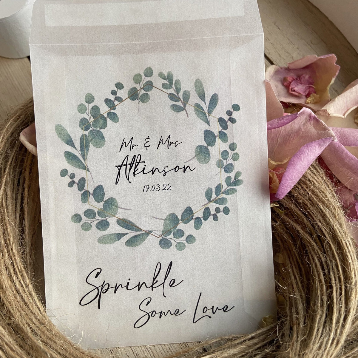 Personalised Confetti Packets - Eucalyptus Green Design 5 | Confetti Bee