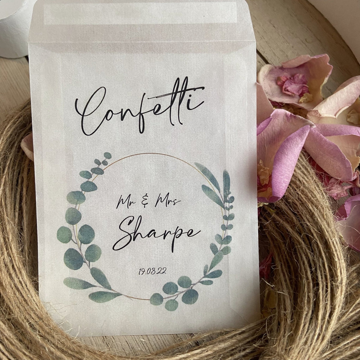 Personalised Confetti Packets - Eucalyptus Green Design 6 | Confetti Bee