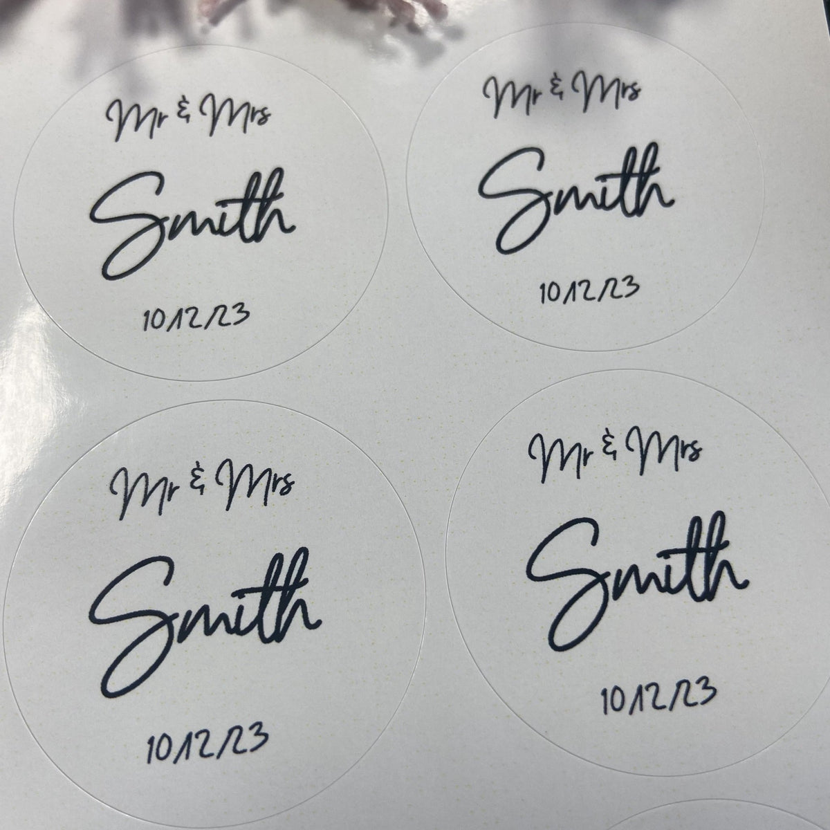 Gloss White Personalised Stickers - Mr & Mrs Design 4 | Confetti Bee