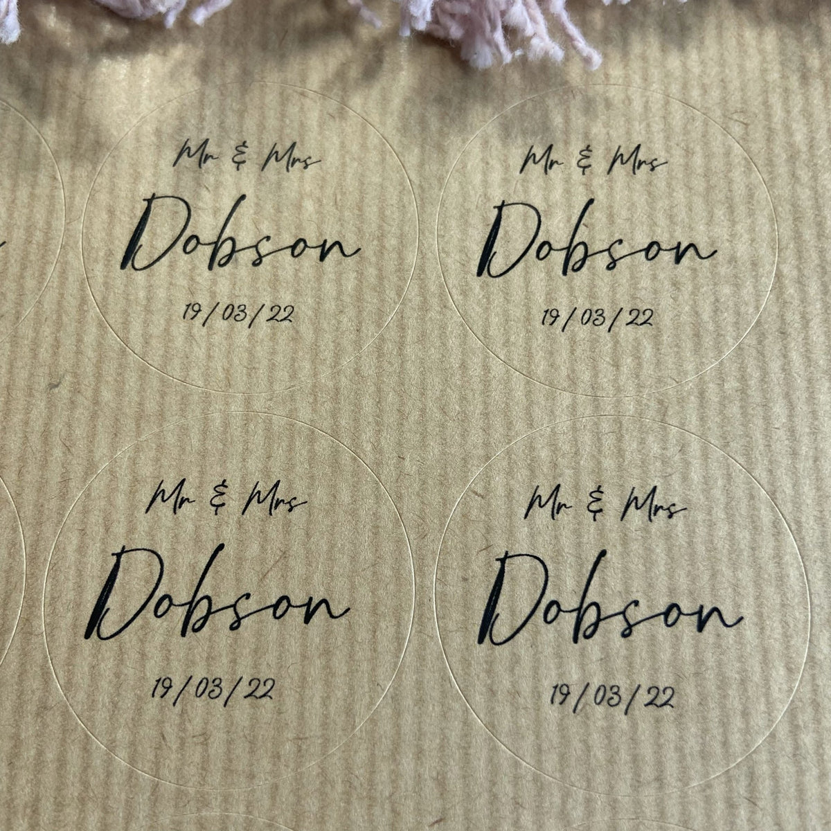 Kraft Brown Personalised Stickers - Mr & Mrs Design 1 | Confetti Bee