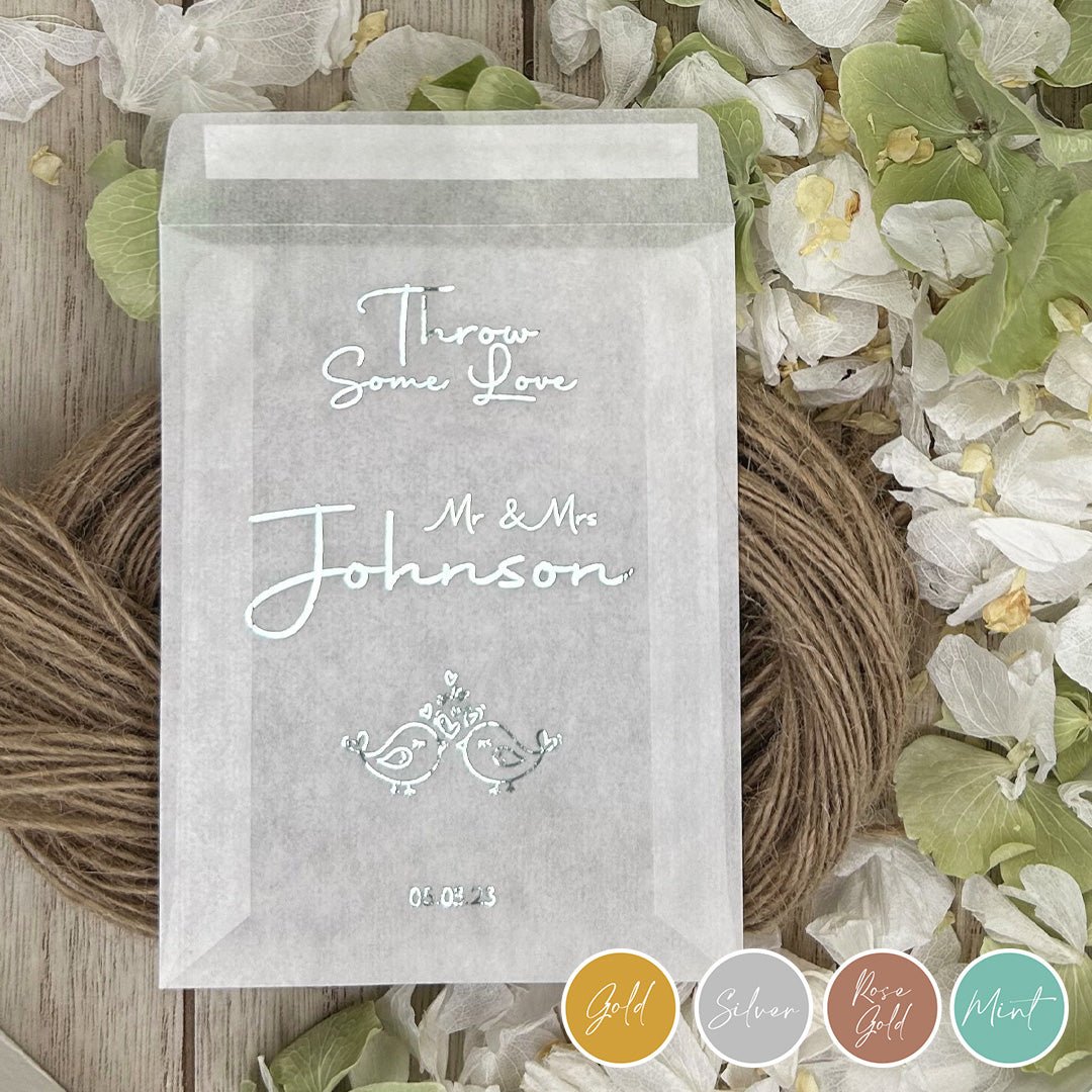 Personalised Foiled Glassine Confetti Packets - Love Birds Design 1 ...