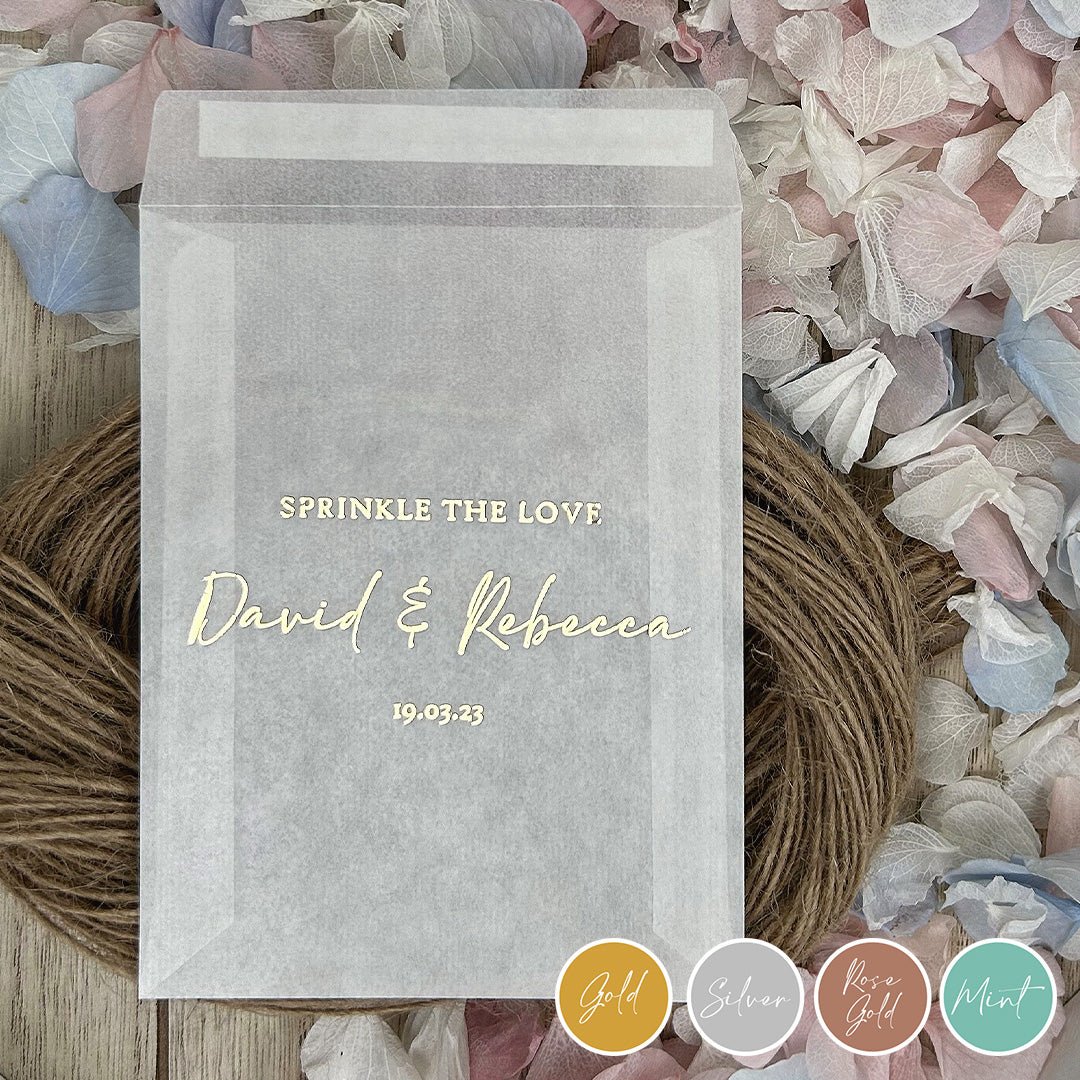 Personalised Foiled Glassine Confetti Packets - Names Design 6 ...