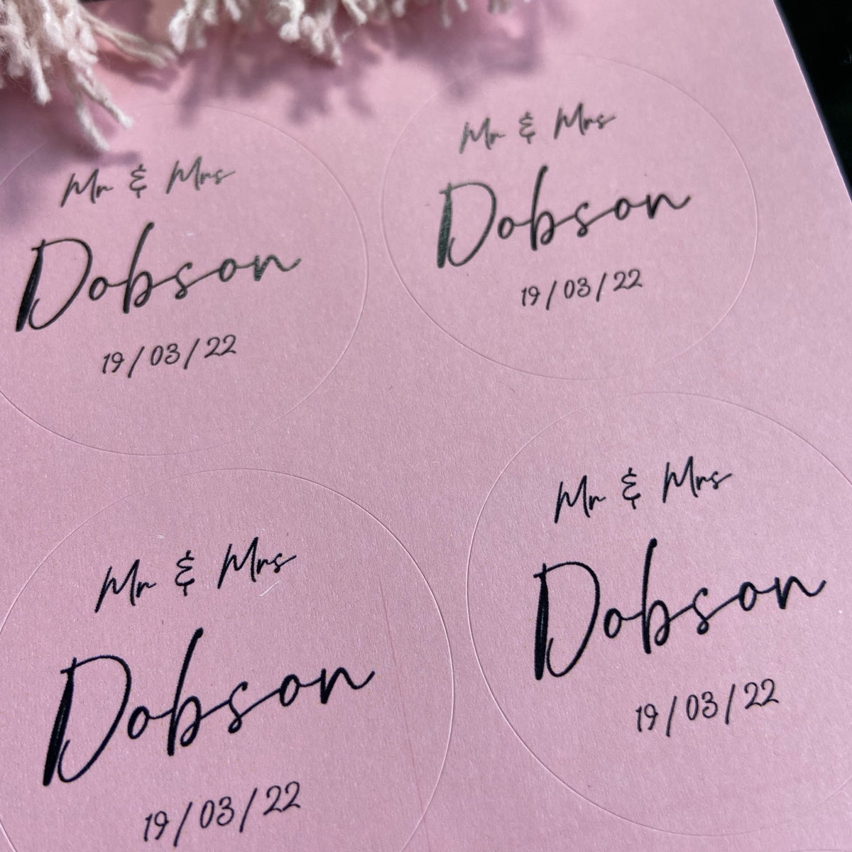 Pink Personalised Stickers - Mr & Mrs Design 1 | Confetti Bee