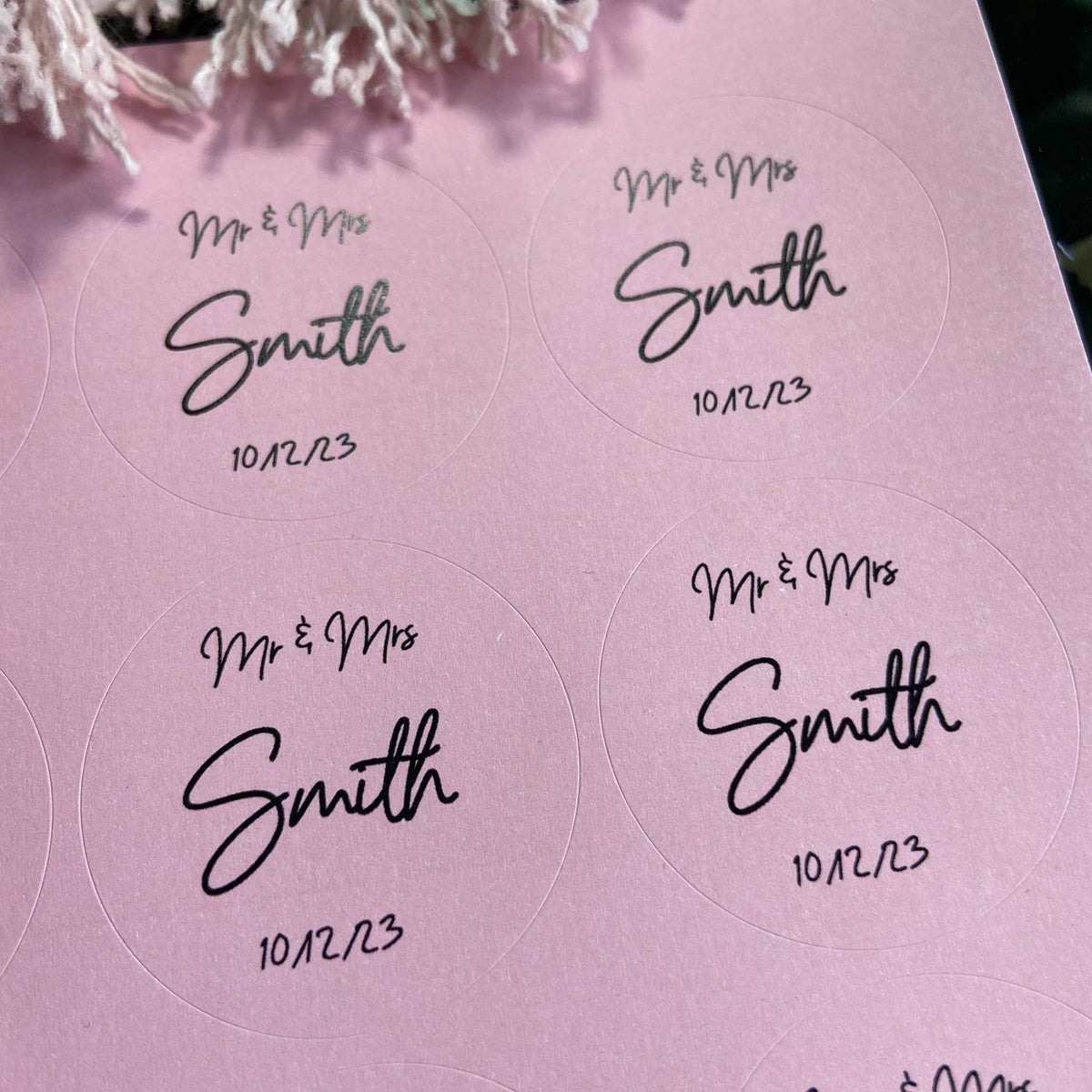Pink Personalised Stickers - Mr & Mrs Design 4 | Confetti Bee